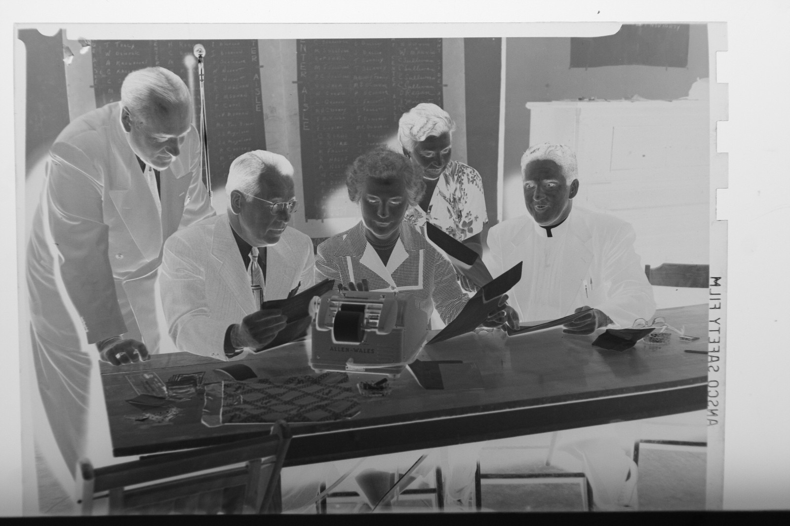 (1) B&W Press Photo Negative Allen Wales Adding Machine Woman Clergy ...