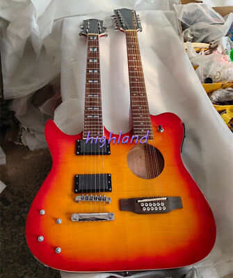 Left Handed 6+12 String Double Neck Electric Guitar Acoustic Cherry ...