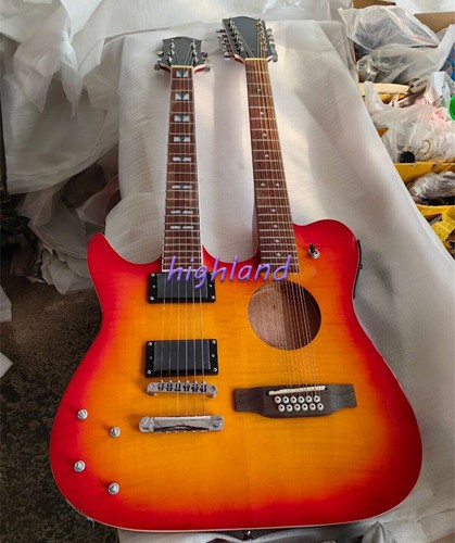 Left Handed 6+12 String Double Neck Electric Guitar Acoustic Cherry ...