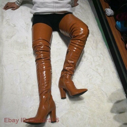 47 Lady Super High Boots Leather Over Knee Thigh High Shoes High Block ...