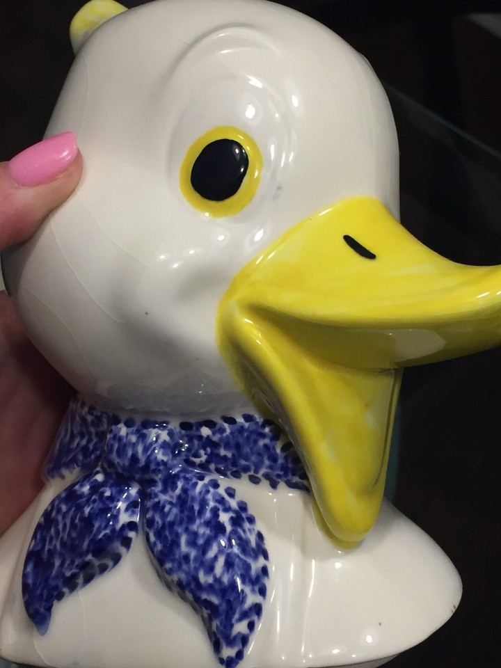 Vintage Doranne White Duck Cookie Jar CJ100 USA Blue Scarf 13" | eBay