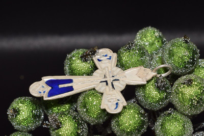 ANTIQUE 19th CENTURY UKRAINE CROSS ! Enamel SILVER 84 Orthodox Icon ...