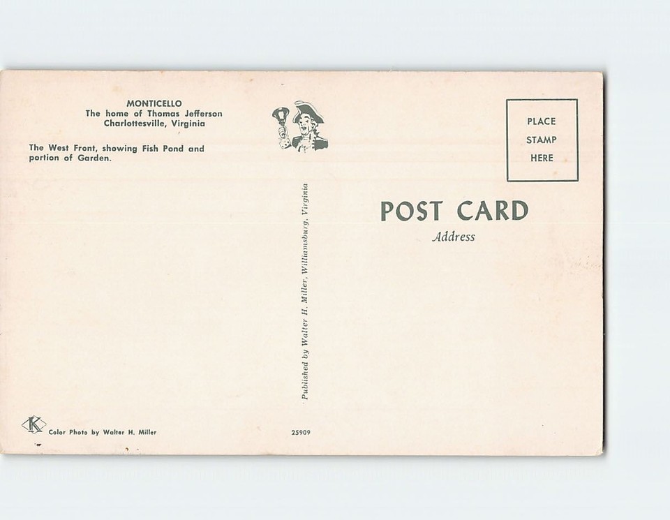 Postcard West Front Monticello Home of Thomas Jefferson Charlottesville ...