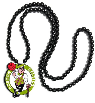 Boston Celtics Wooden Pendant + Black Beaded Rally Chain Necklace USA ...