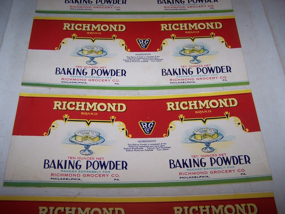 4 Vintage RICHMOND GROCERY CO Baking Powder Labels PHILADELPHIA ...