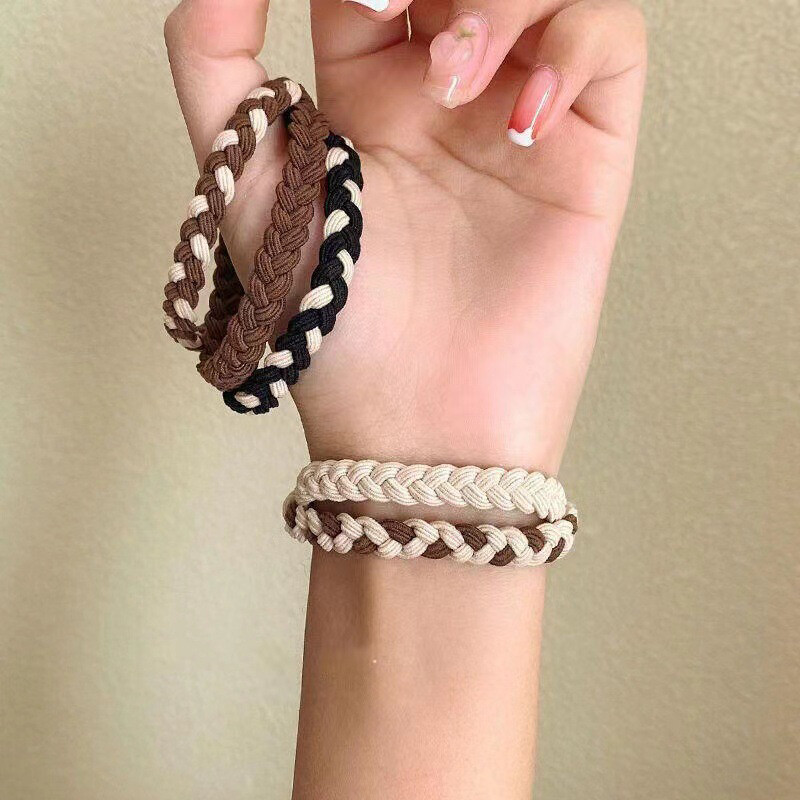 5PCS Milk Coffee Color Hair Rope Simple Small Braid Hair Band Fashion ...