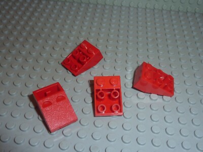 4 x LEGO red Slope Brick 33 3 x 2 Inverted 3747 / Set 5590 6542 8858 ...