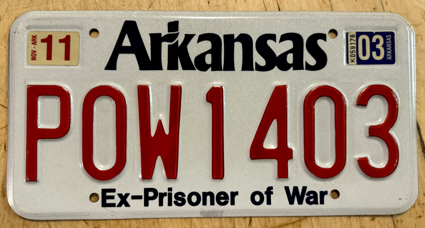 ARKANSAS EX FORMER PRISONER OF WAR POW LICENSE PLATE " POW 1403 ...