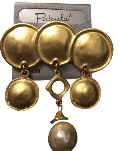 PAKULA Costume Jewelry Gold tone Rectangle Dangle Brooch Pin VTG | eBay