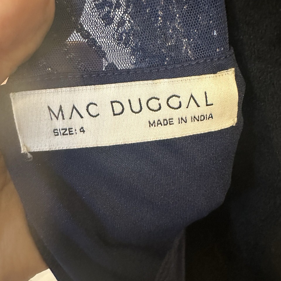 Mac Duggal 5240 Beaded Column Gown Size 4 Midnight Blue Long Sleeves ...