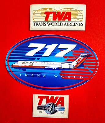 TWA Trans World Airlines Stickers Boeing 717 Double Globe 50 Years ...
