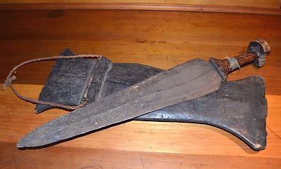 Antique Mongo African Tribe Hand Forge Iron Sword Knife Dagger Wooden ...
