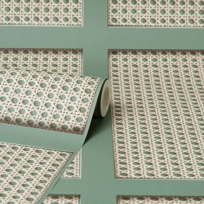Fine Decor Cane Panel Realistic 3D Effect Beige Sage Green Wallpaper ...