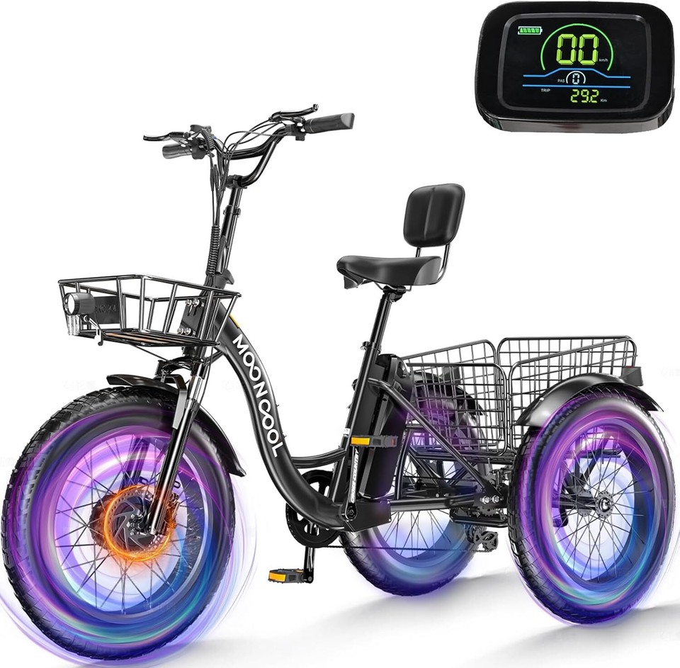 MOONCOOL Electric Trike Adults 3 Wheels Electric Bicycle 20" Fat Tire ...