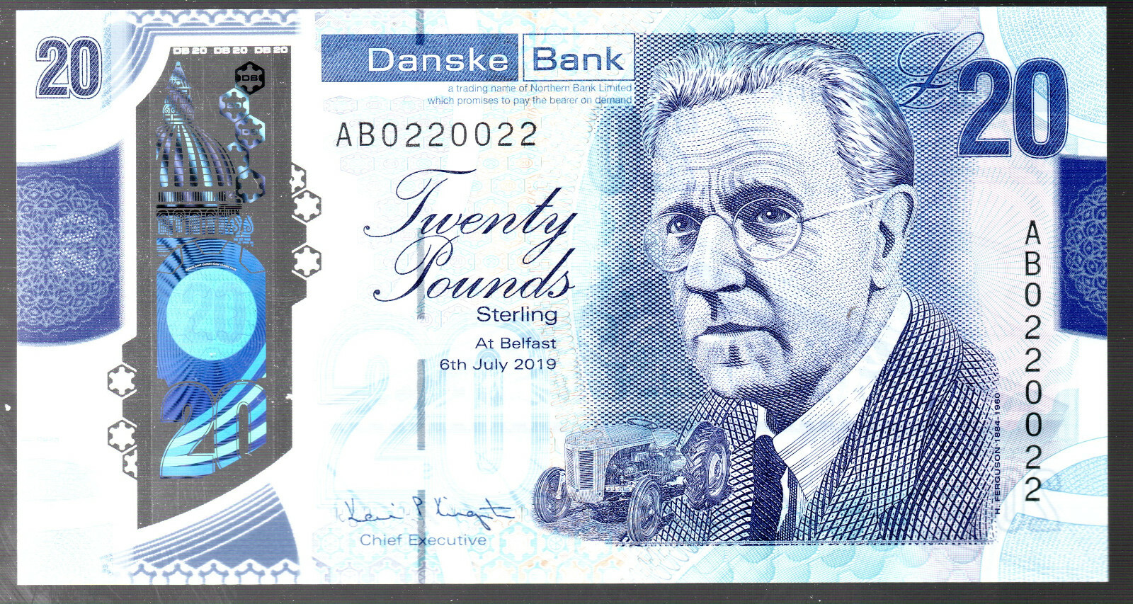 2019 (northern) DANSKE bank ltd Belfast £20 banknote N Ireland Polymer ...