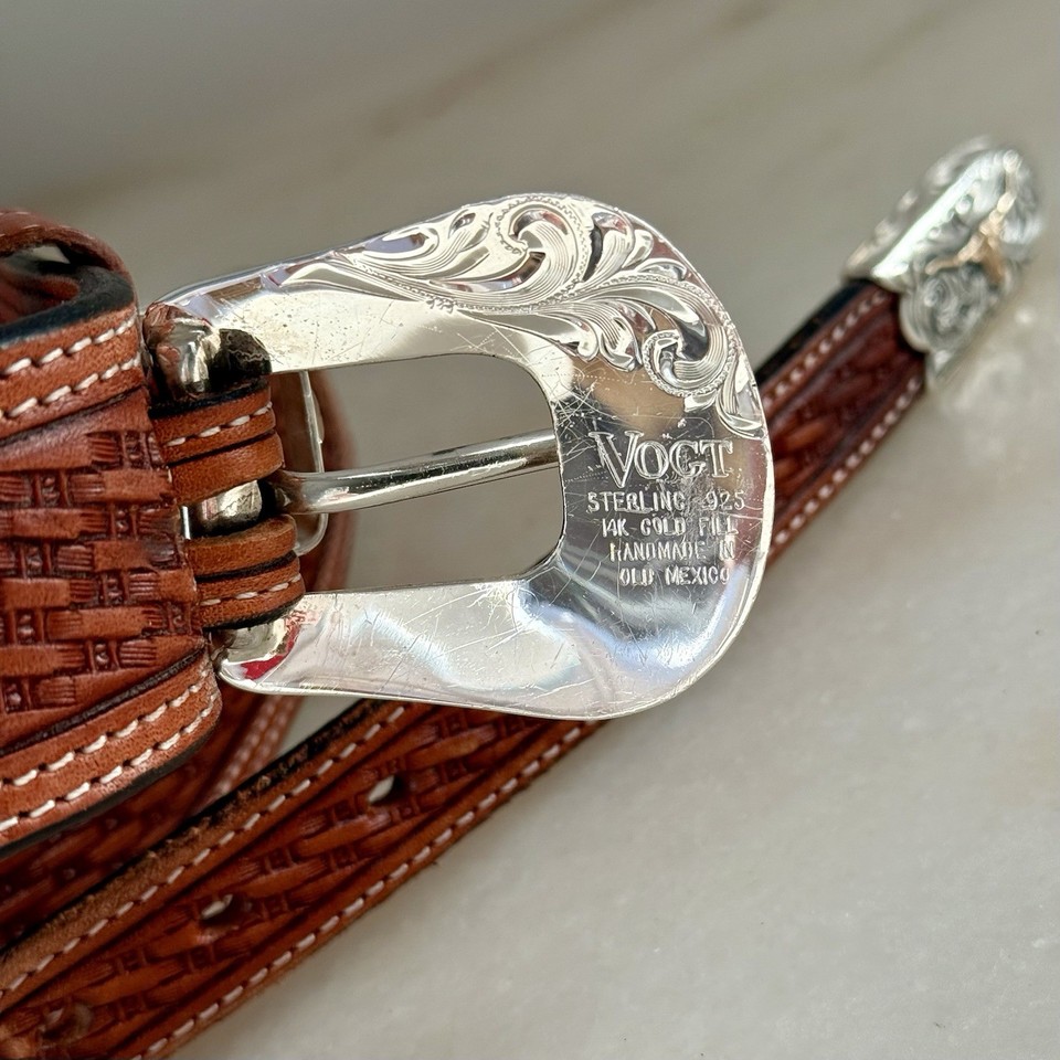 VTG Rare Vogt Sterling Silver & Gold Longhorn Steer Ranger Belt Buckle ...