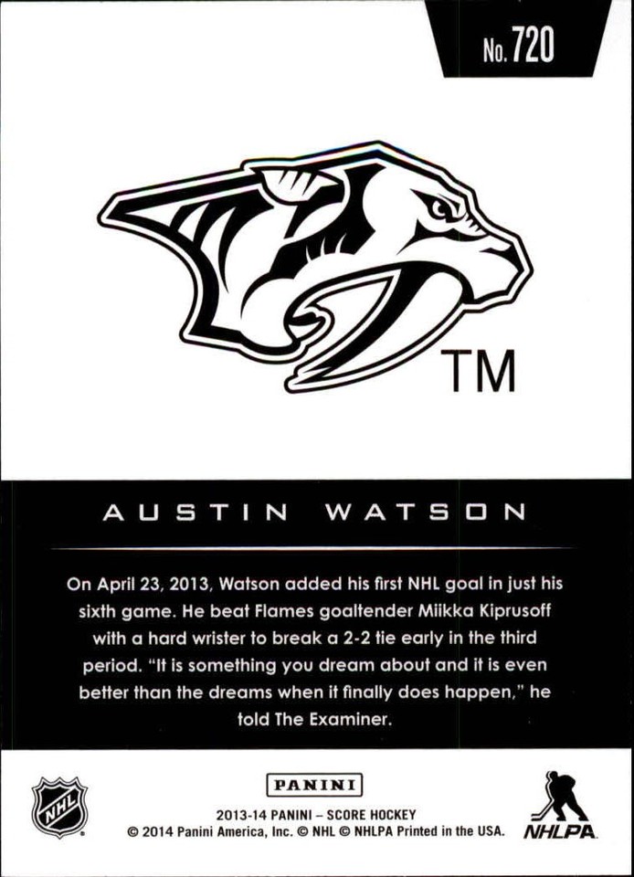 2013-14 Score Hockey #720 Austin Watson HR RC | eBay