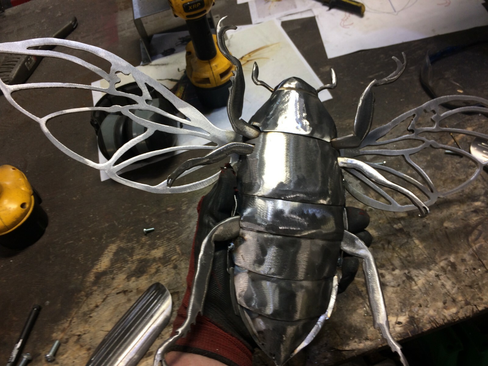 Handmade Welded Steel & Aluminium Scarab Beetle Sculpture | eBay UK