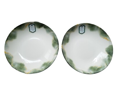 INTESA HOME Set Of Two 9.25" Dinner Bowls Green/Whitr/Gold Abstract | eBay