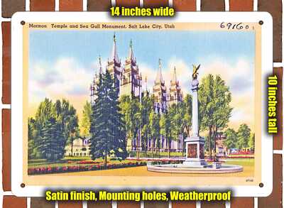 Metal Sign - Utah Postcard - Mormon Temple and Sea Gull Monument, Salt ...