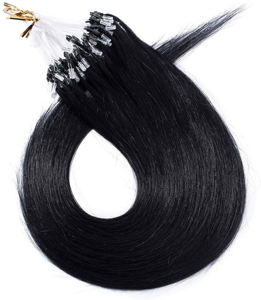 Pre-Looped Fish Line Micro Ring Beads Link Hair Extensions Real Remy ...