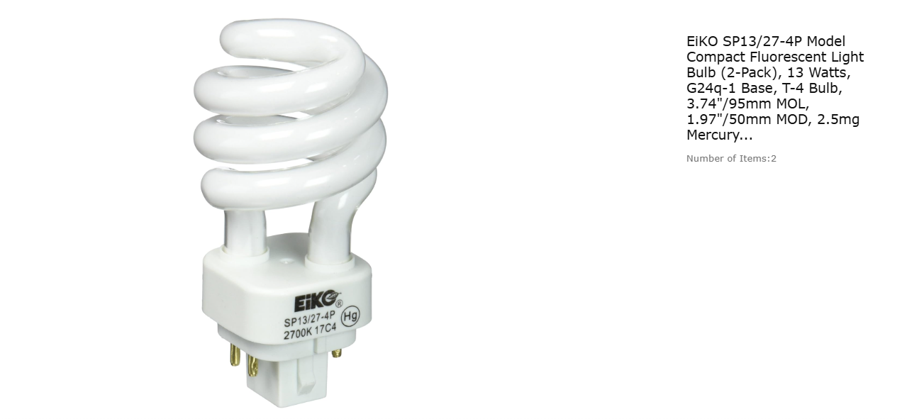 EiKO SP13/27-4P Model Compact Fluorescent Light Bulb (2-Pack) 13 Watts for sale online | eBay