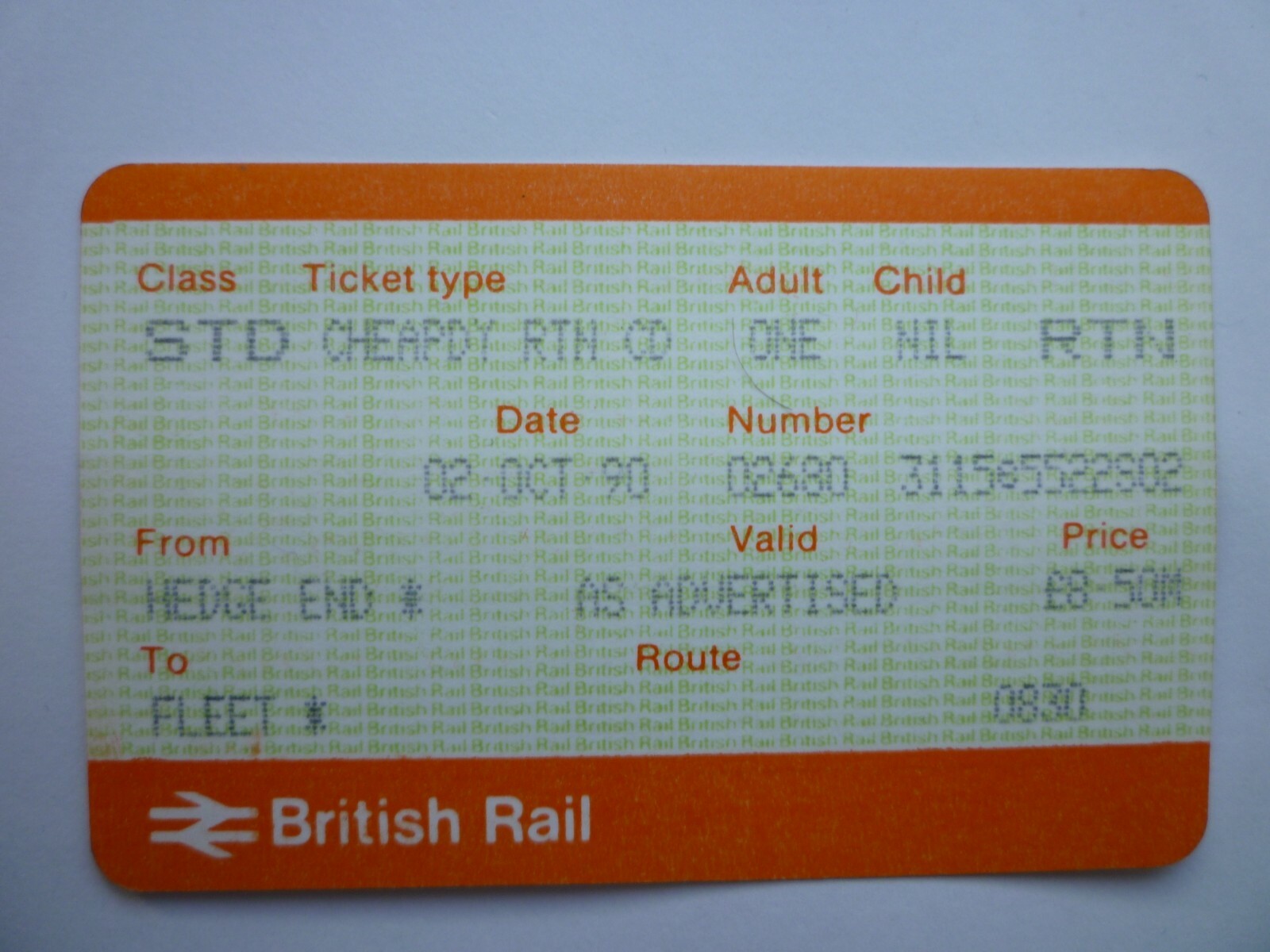 1990 Hedge End To Fleet Railway Station BR Aptis ticket | eBay