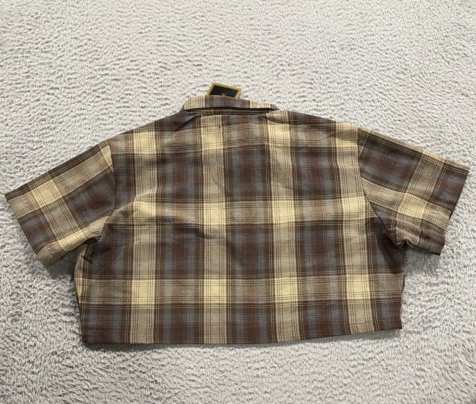 FB County Shirt Womens L Plaid Flannel Short Sleeve Checker Crop Top ...
