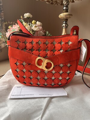 $598 NWT *RECEIPT* Tory Burch Gemini Link Cutout Suede Shoulder Bag ...