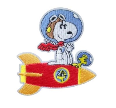Snoopy And Woodstock Characters On Rocket 3.75" Wide Embroidered Iron ...
