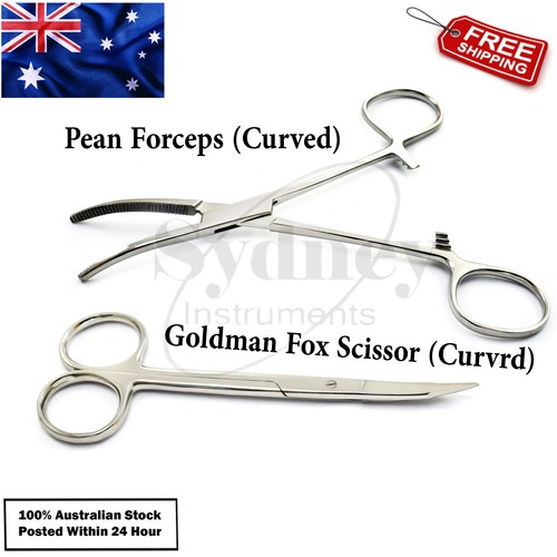 Medical Goldman Fox Scissor & Pean Forceps Curved Hemostatic Tweezers ...