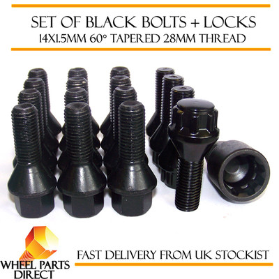 Black Wheel Bolts & Locks (12+4) 14x1.5 Nuts for Volvo V70 [Mk2] 00-07 ...