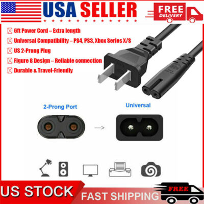 AC Power Cord for Sony PS4 PS4 Slim PS3 Xbox One S/X Series X/S Power ...