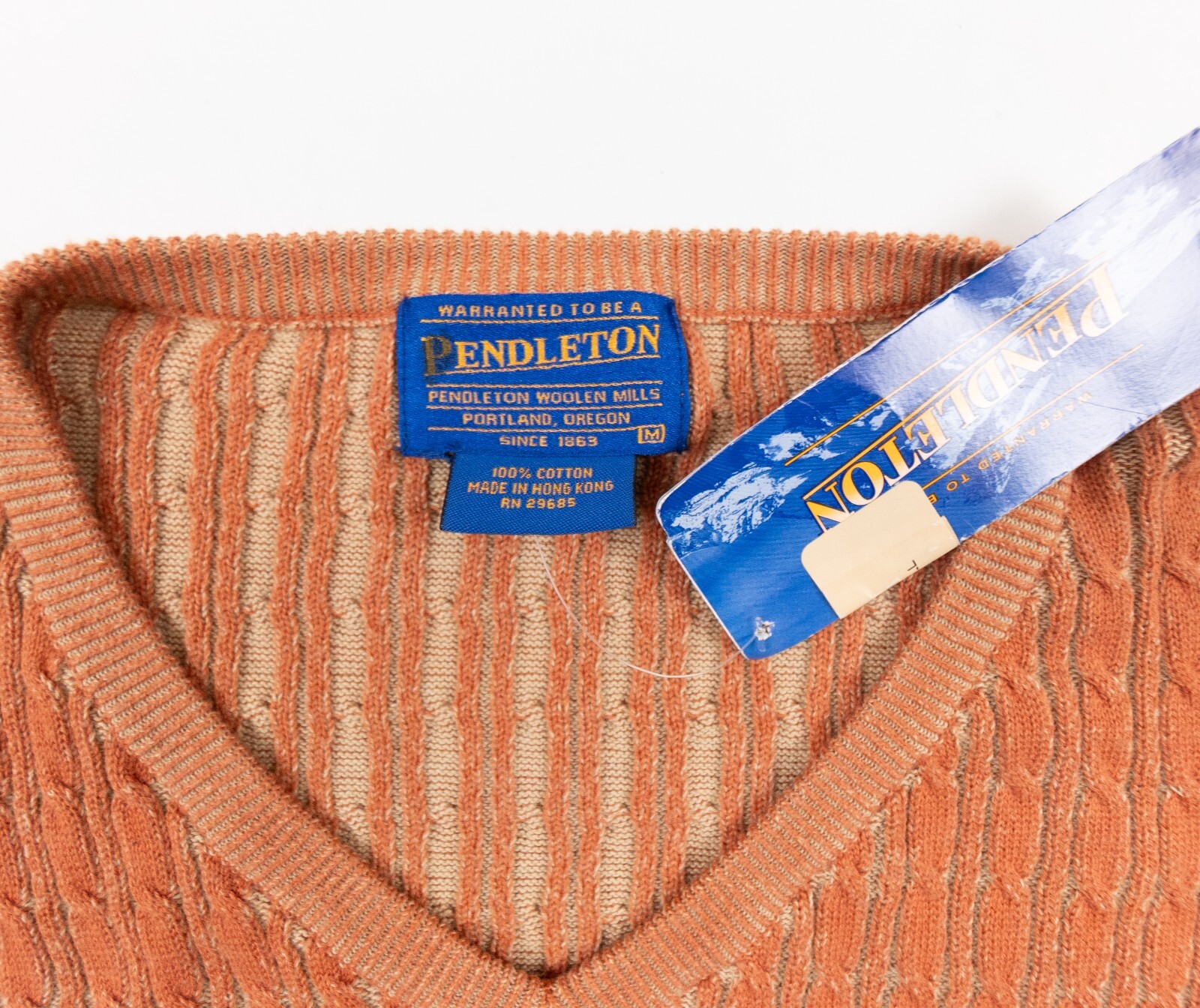 Vintage Pendleton Sweater Mens Medium Orange Vneck Pullover Knit Adult ...