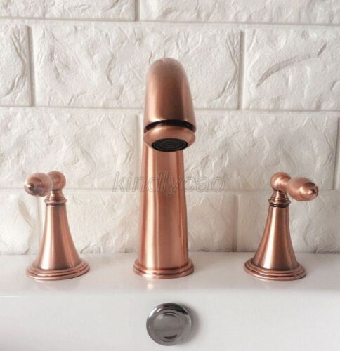 Antique Red Copper Widespread 3 Hole Bathroom Basin Faucet Mixer Tap ...