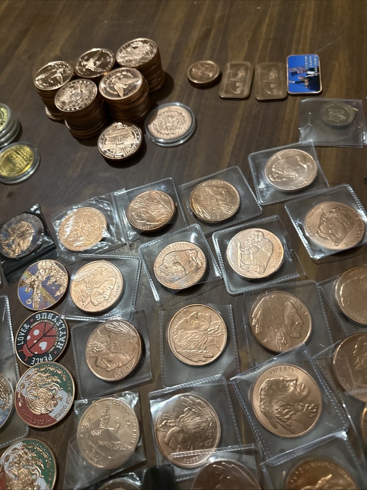 30 Colorized Copper And 90 Plain Coper Rounds Lot. 4 Five Oz 3 2024 ...