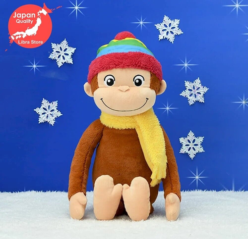 RARE Curious George LL Plush doll Winter ver. 2024 from JAPAN 36cm 14.2 ...