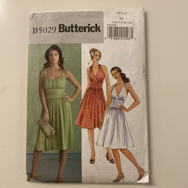 Butterick Summer Dress Pattern 5029 Misses 16-22 Halter Shoulder Straps ...