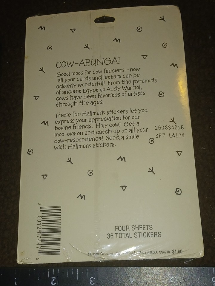 Vintage Stickers,Hallmark COW Abunga,1 Unopened Package,,(box91jd) | eBay