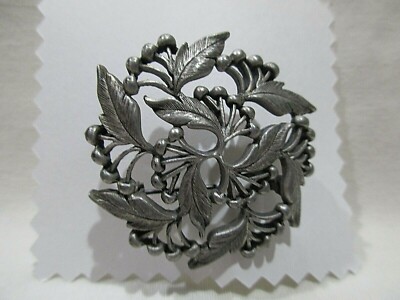 Round Leaf Design Dark Pewter Brooch Pin Costume Jewelry 2" Diameter | eBay