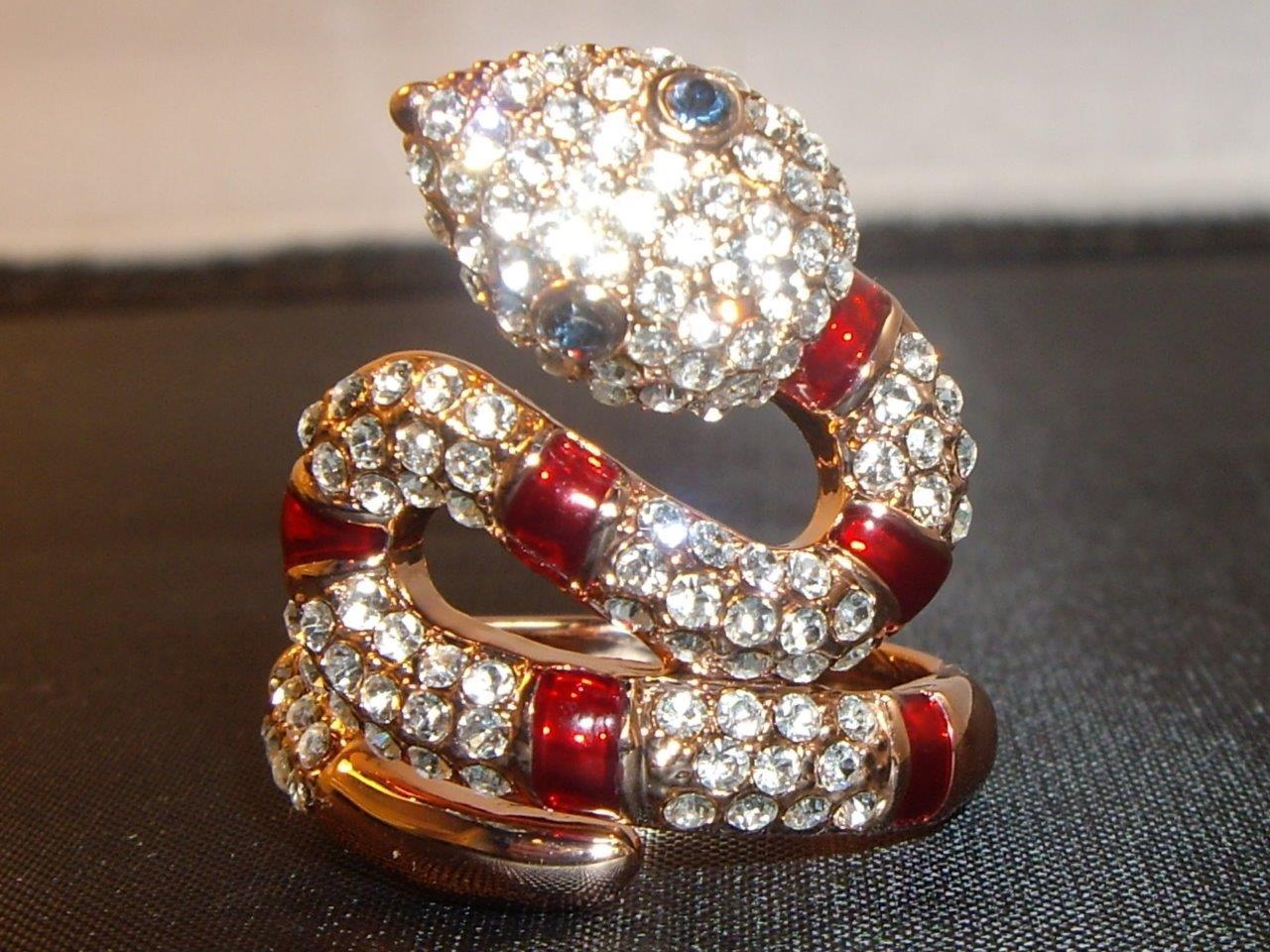 Sparkling Rose Gold Tone Rhinestone Crystal Coiled Snake Serpent Ring ...