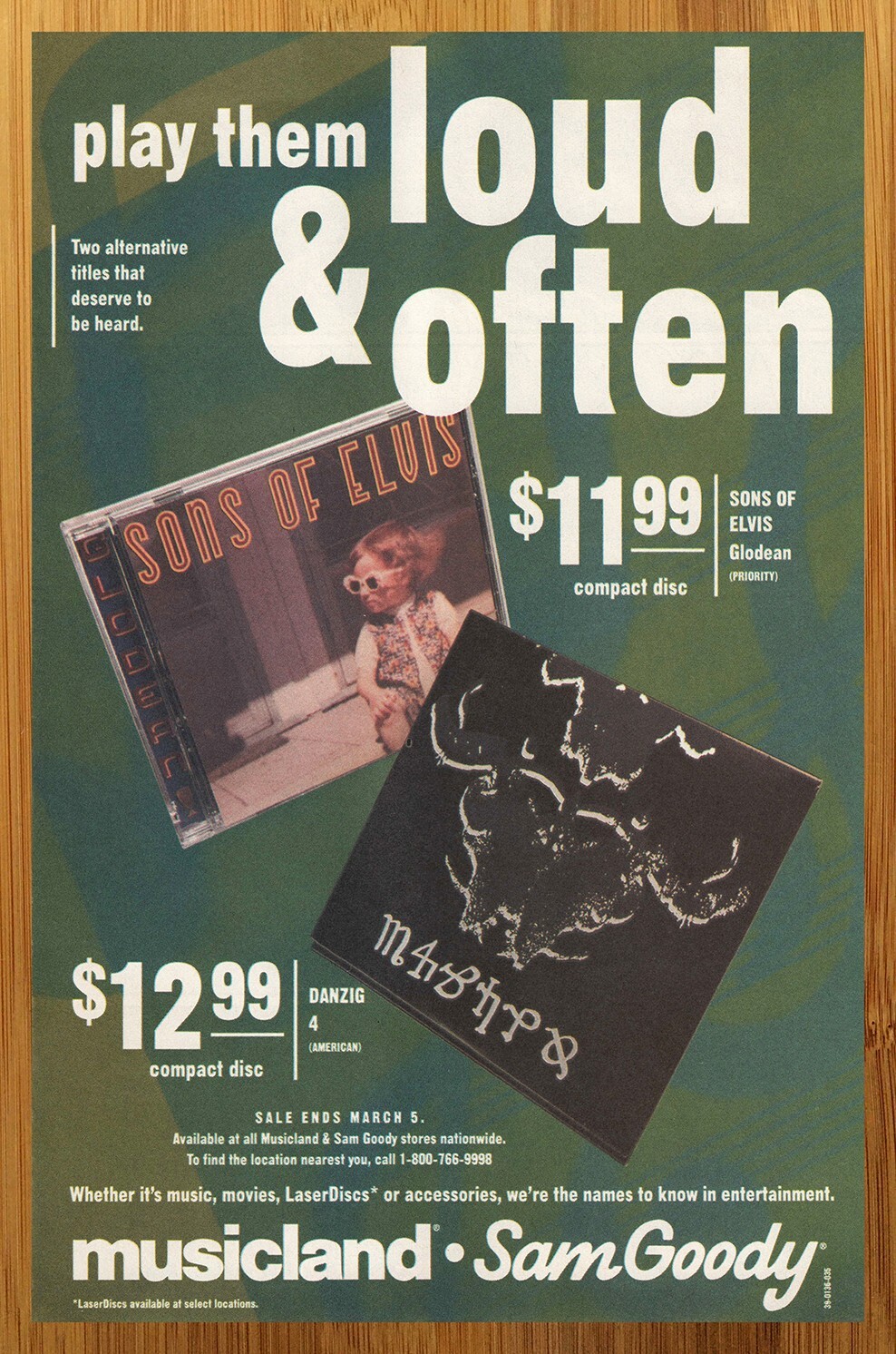 1995 Sons of Elvis/Danzig Print Ad/Poster Musicland Sam Goody CD LP ...