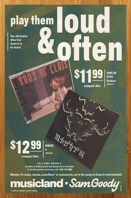 1995 Sons of Elvis/Danzig Print Ad/Poster Musicland Sam Goody CD LP ...