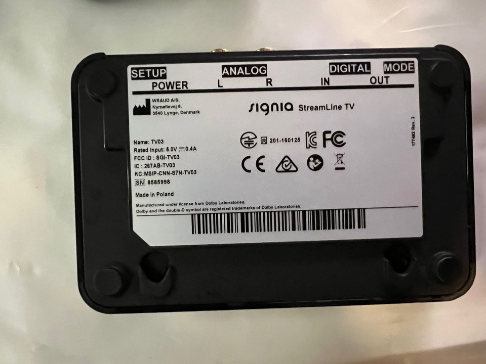 Signia StreamLine TV Transmitter Model TV03 - Excellent Used Condition ...