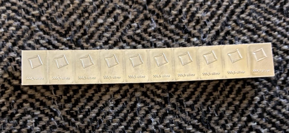 10 x 1 GRAM VALCAMBI SUISSE 999 PURE SILVER COMBIBARS ATTACHED | eBay