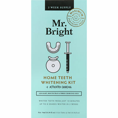 Mr Bright Home Teeth Whitening Kit + Activated Charcoal with LED Light ...