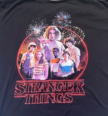 Stranger Things Netflix Graphic Tee XL Black Short Sleeve Fireworks ...