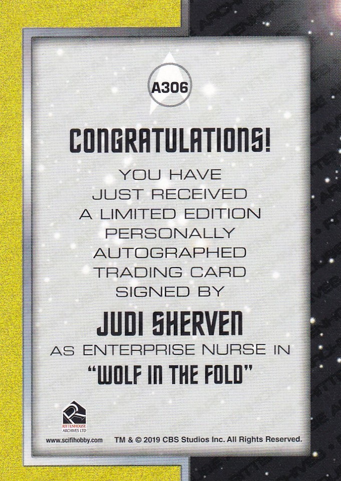 STAR TREK The Original Series Autograph Card A306 Judi Sherven as Nurse ...