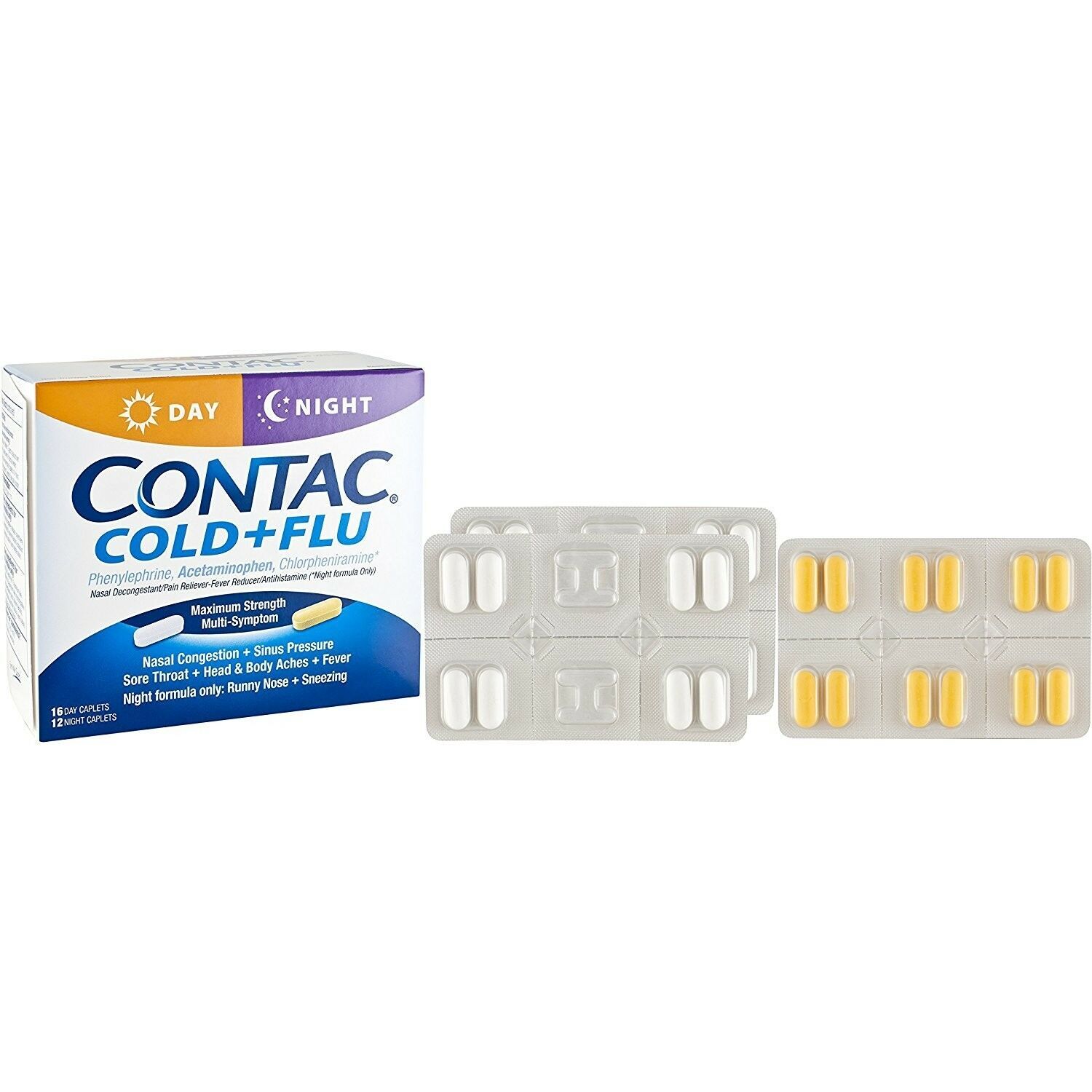 Contac Cold + Flu Acetaminophen Pain & Fever Relief Day & Night Caplets ...