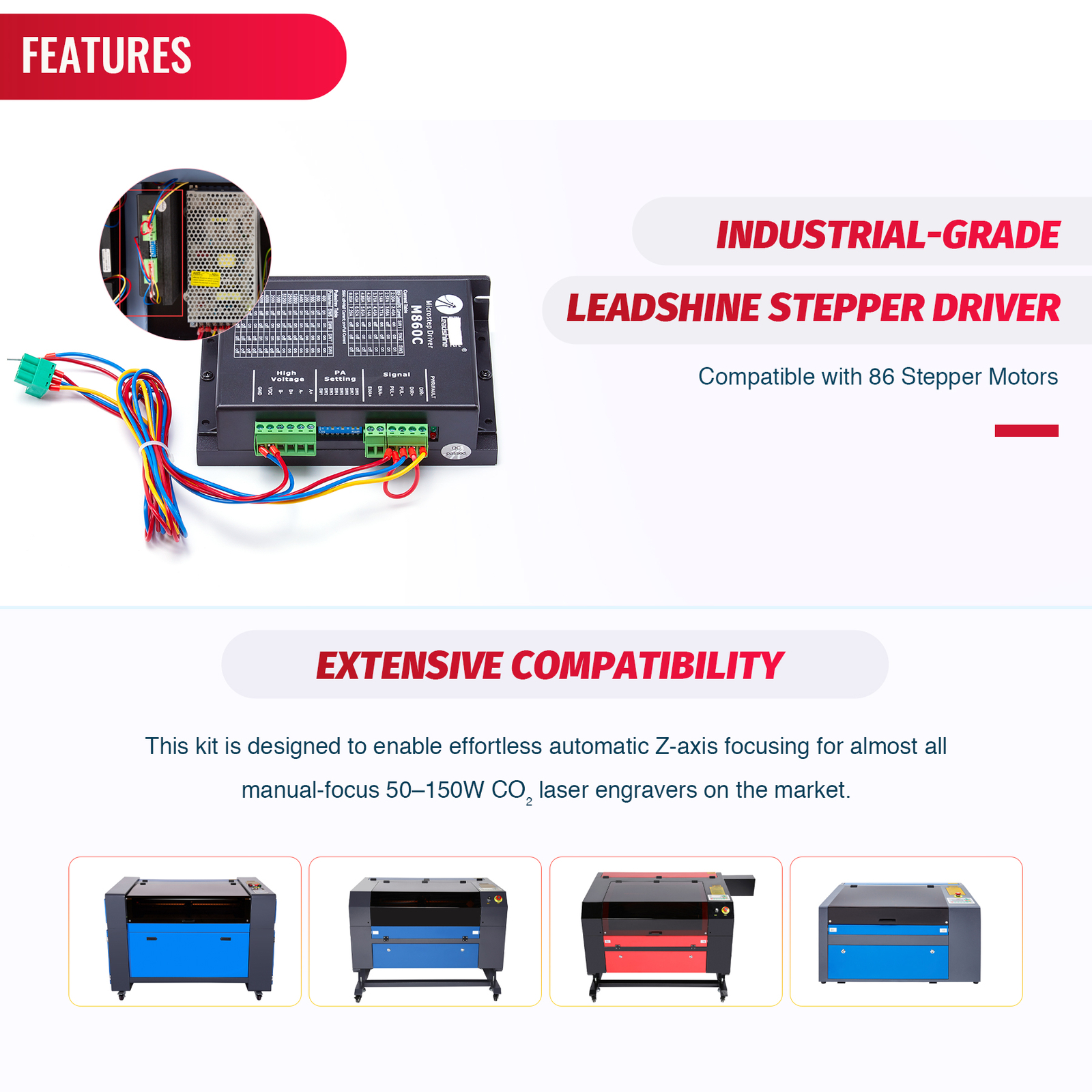 OMTech Autofocus Sensor Kit with Z Motor for 50W 60W 80W 100W CO2 Laser ...